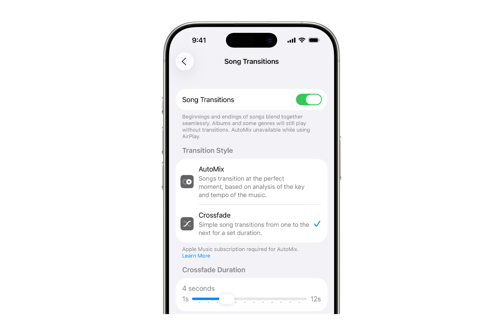 Setting up Apple Music transitions: AutoMix or Crossfade Apfelpatient